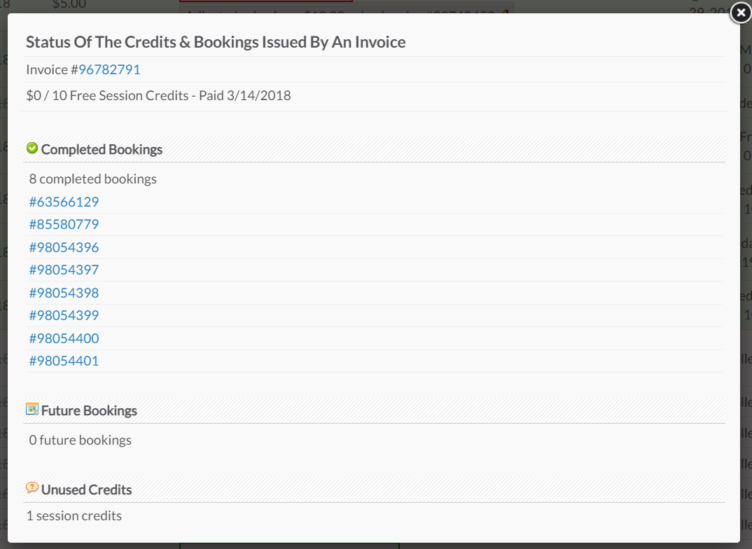 Status Of The Credits & Bookings Issued By An Invoice – ClubReady Support