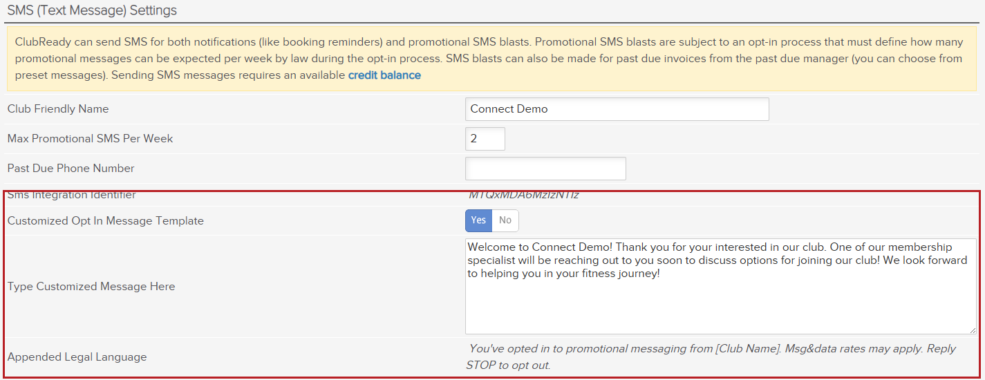 Customized Opt In Message Template – ClubReady