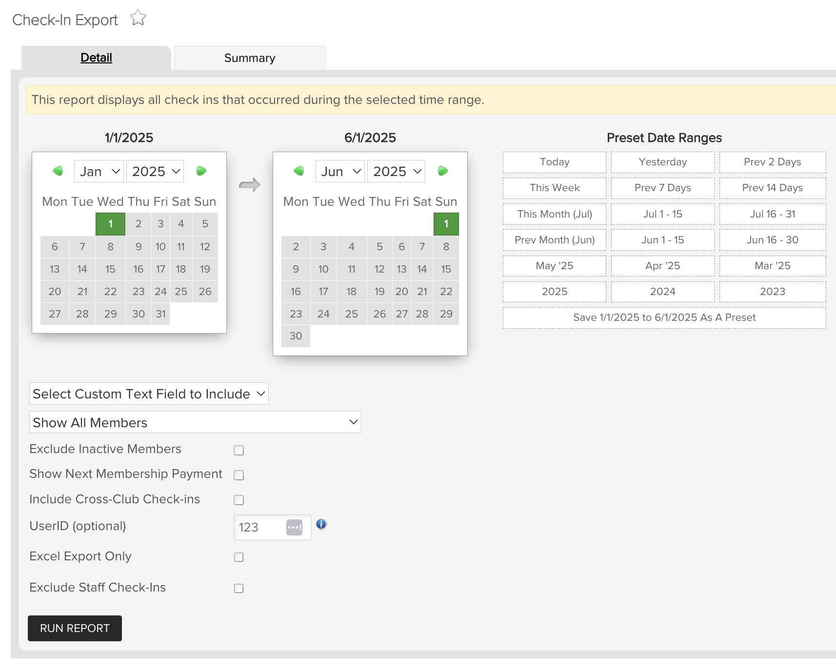 Check-In Export Report – ClubReady