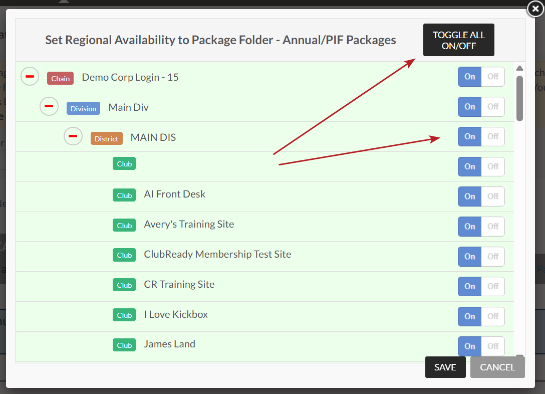 Set Regional Availability to Package Folder – ClubReady