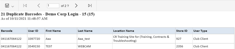 Duplicate Barcodes Corporate Report – ClubReady Support